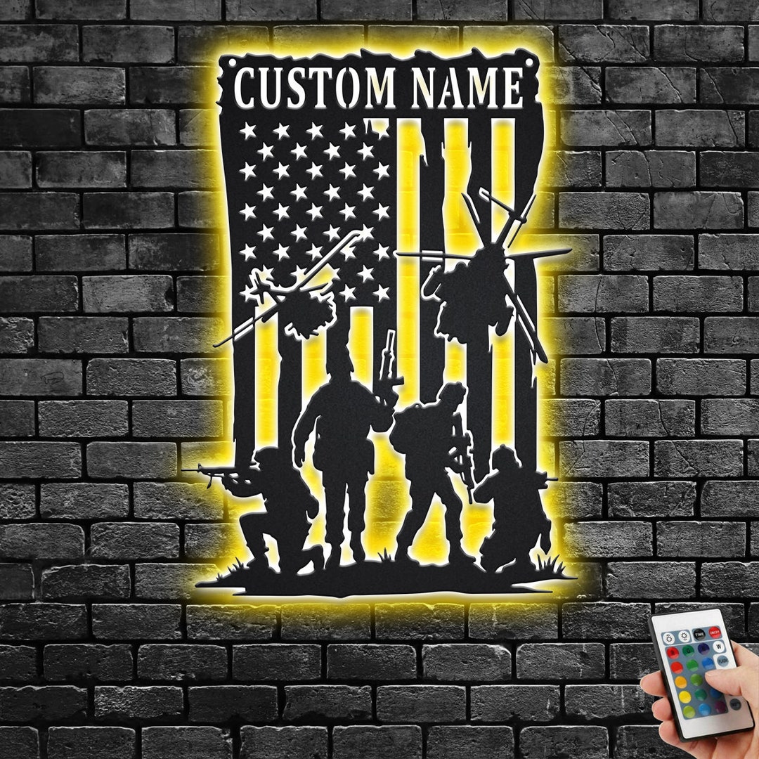 Custom US Military Soldier Metal Wall Art With LED Light - Etsy