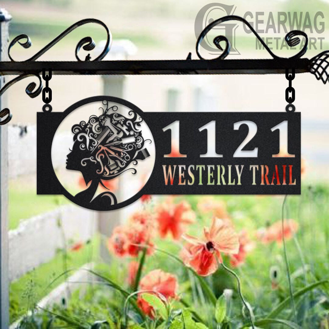 Personalized Beauty Salon Metal Address Sign House Number Hanging ...
