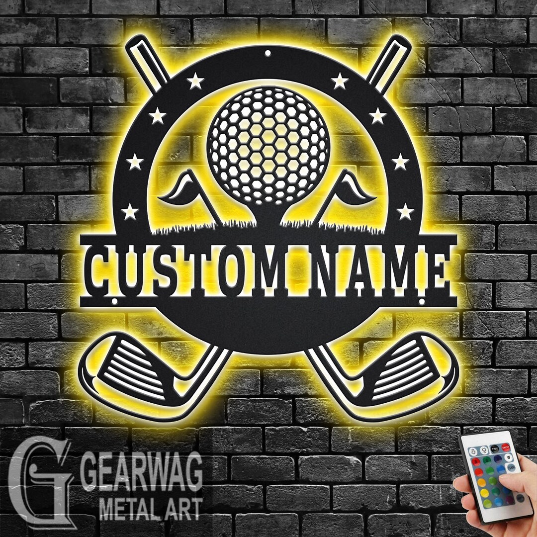 Custom Golf Metal Wall Art With LED Light, Personalized Golf Player ...