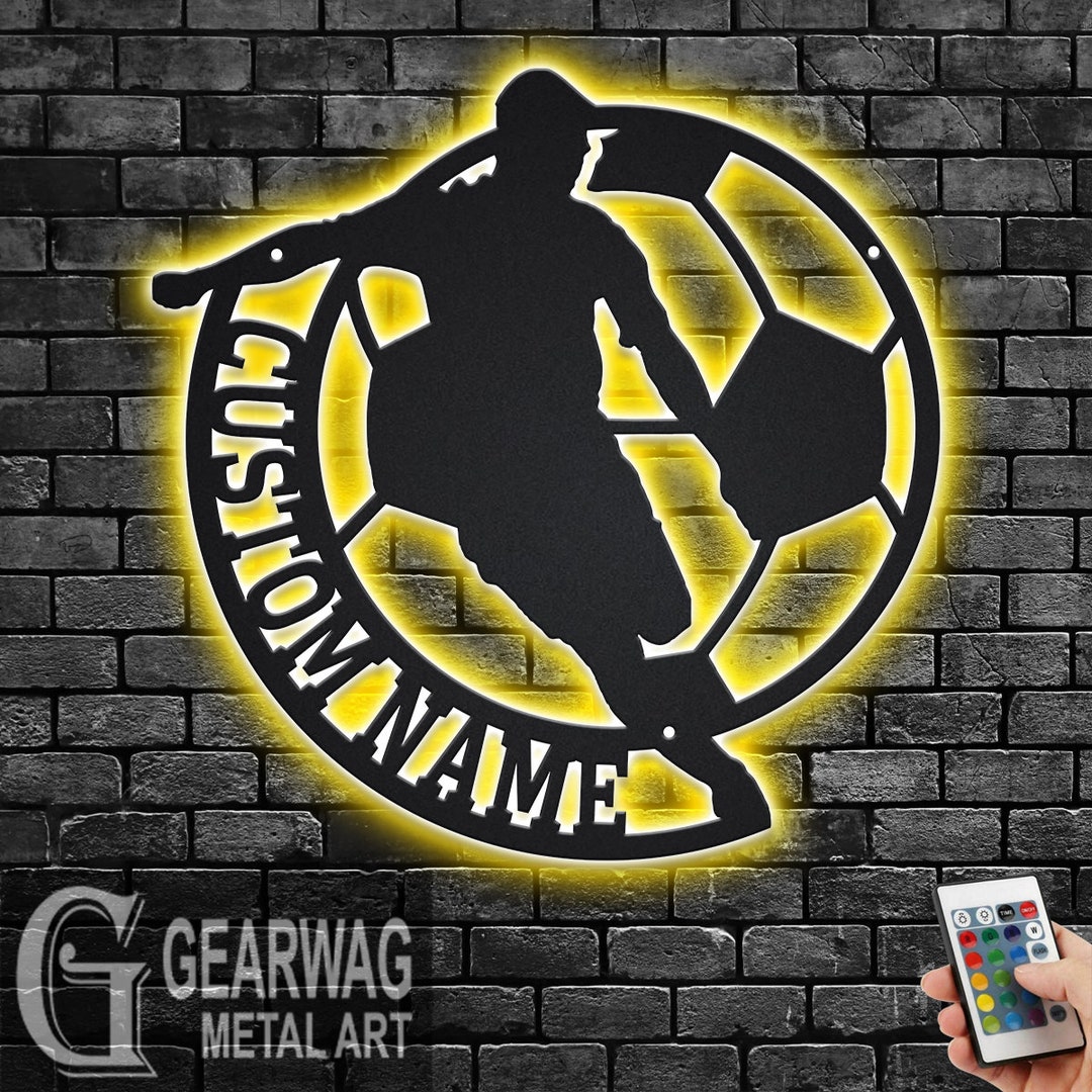 Custom Soccer Metal Wall Art With LED: Personalized Name Sign - Etsy