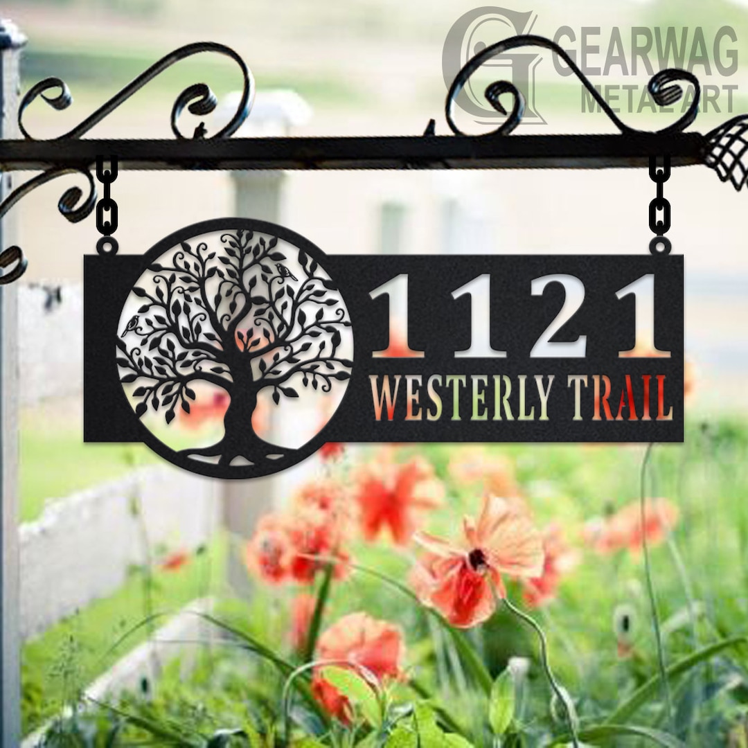 Personalized Tree of Life Metal Address Sign - Hanging House Number ...