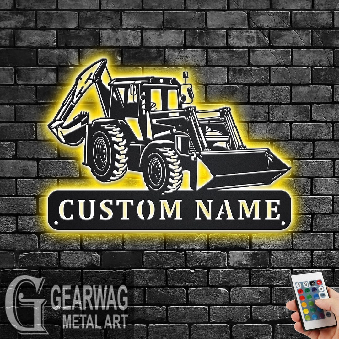 Custom Backhoe Truck Metal Wall Art With LED Light, Personalized ...