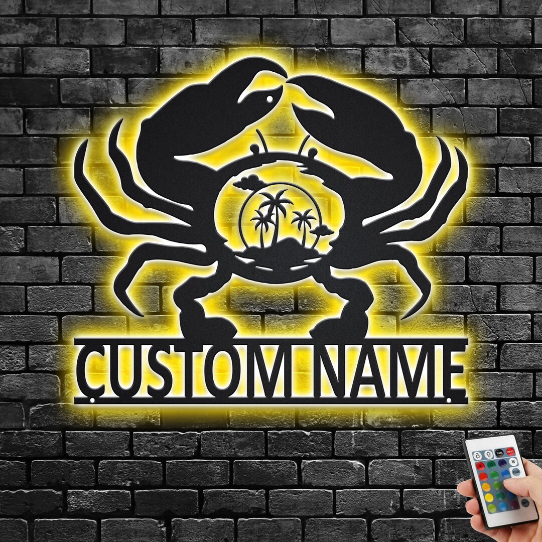 Custom Crab Beach Scene Metal Wall Art With LED Light, Personalized ...