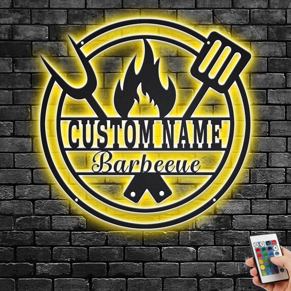 Custom Grill Metal Wall Art With Led Lights Personalized BBQ - Etsy