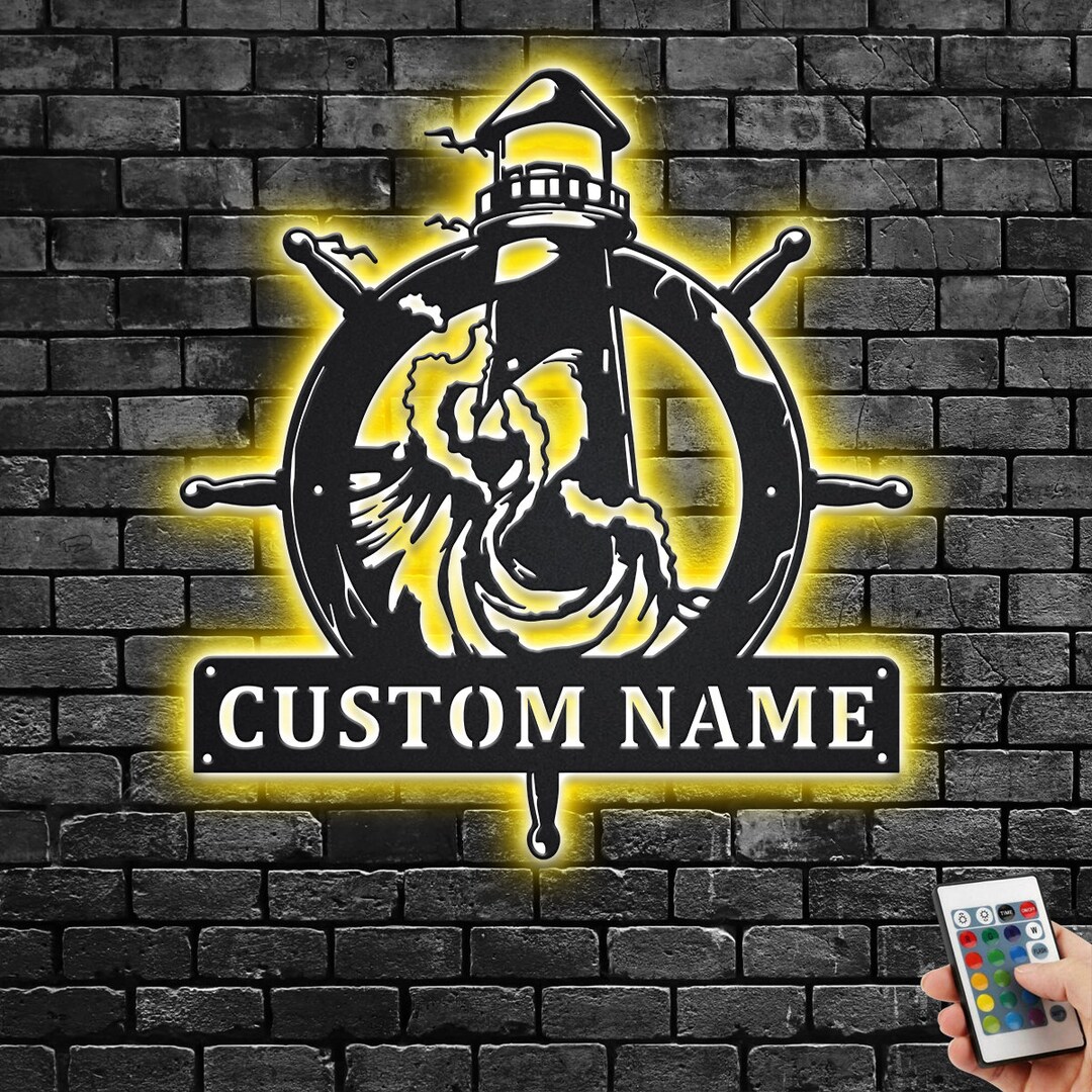 Custom the Lighthouse Metal Wall Art With LED Light, Personalized the ...