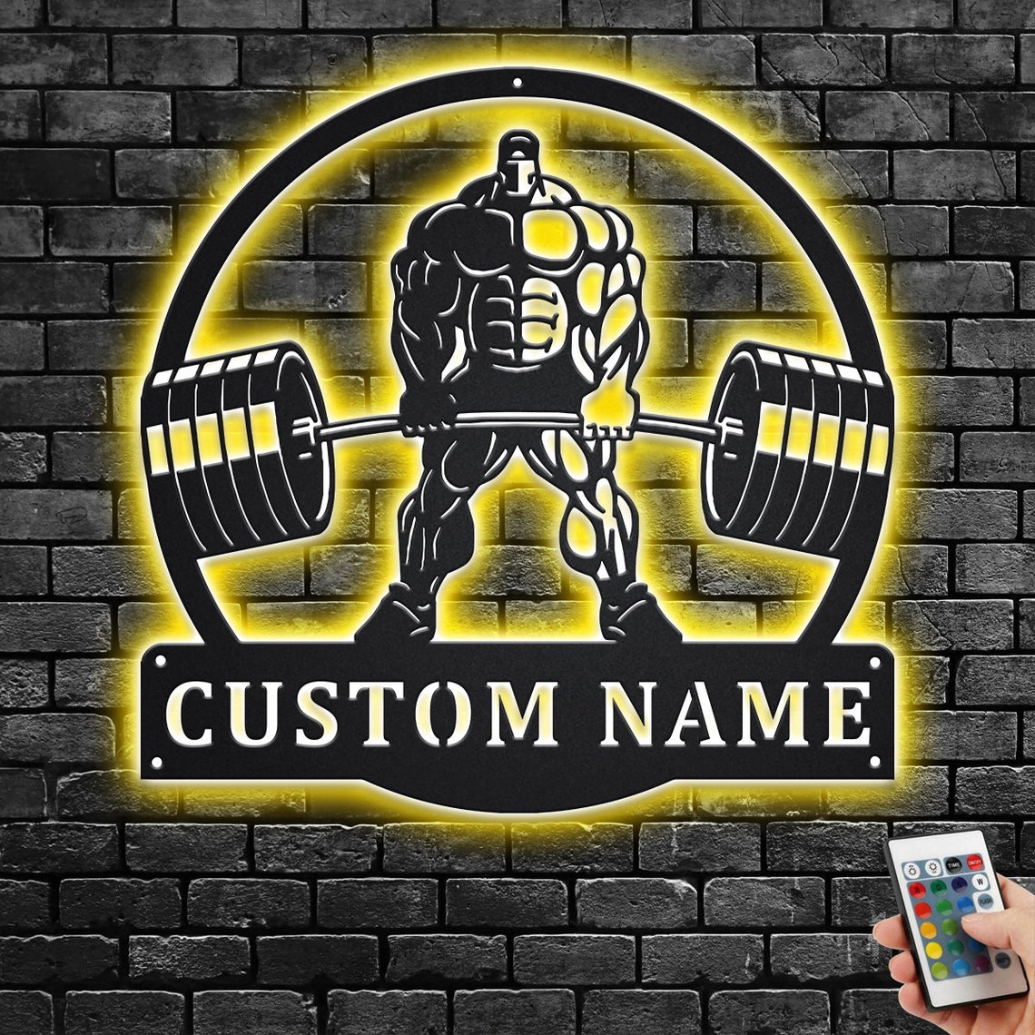 Custom Powerlifting Man Metal Wall Art With LED Light - Etsy