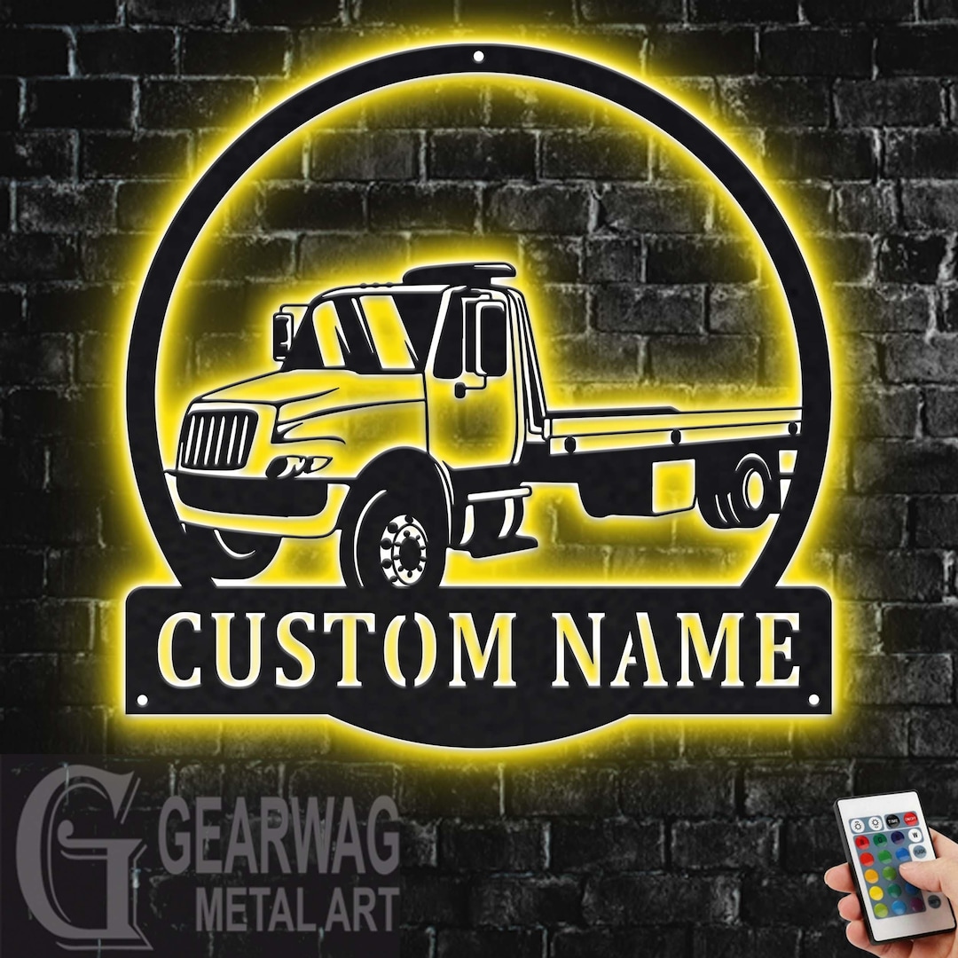 Custom Tow Truck Metal Sign With LED Light, Personalized Tow Trucker ...