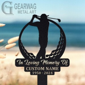Custom Golfer Memorial Stake: Metal Sympathy Sign, Outdoor Grave Marker ...