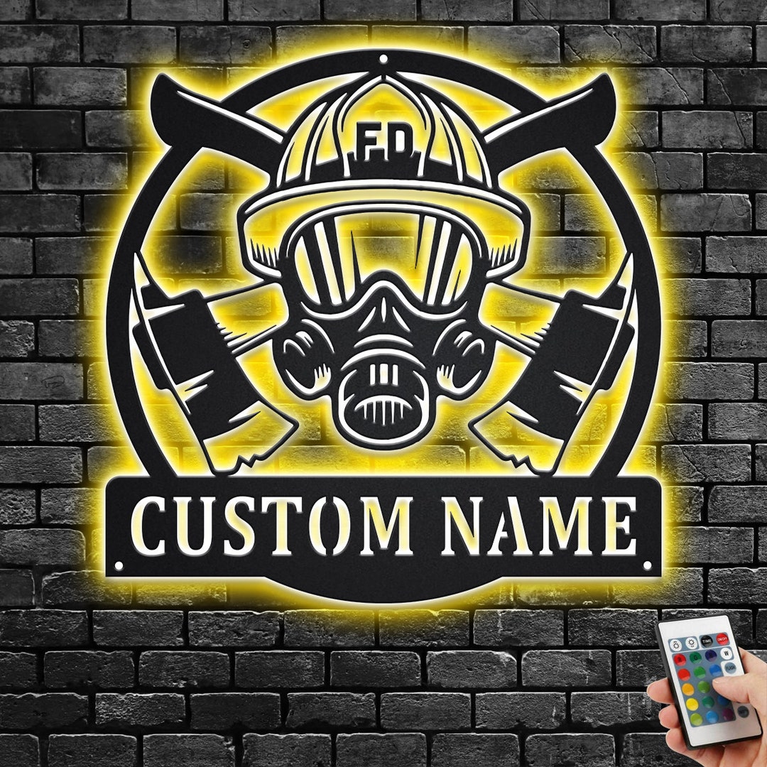 Custom Fire Department Metal Wall Art With LED Light, Personalized ...