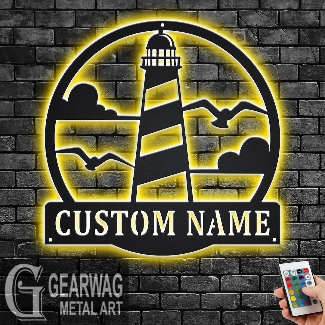 Custom Lighthouse Metal Wall Art With LED Light, Personalized ...