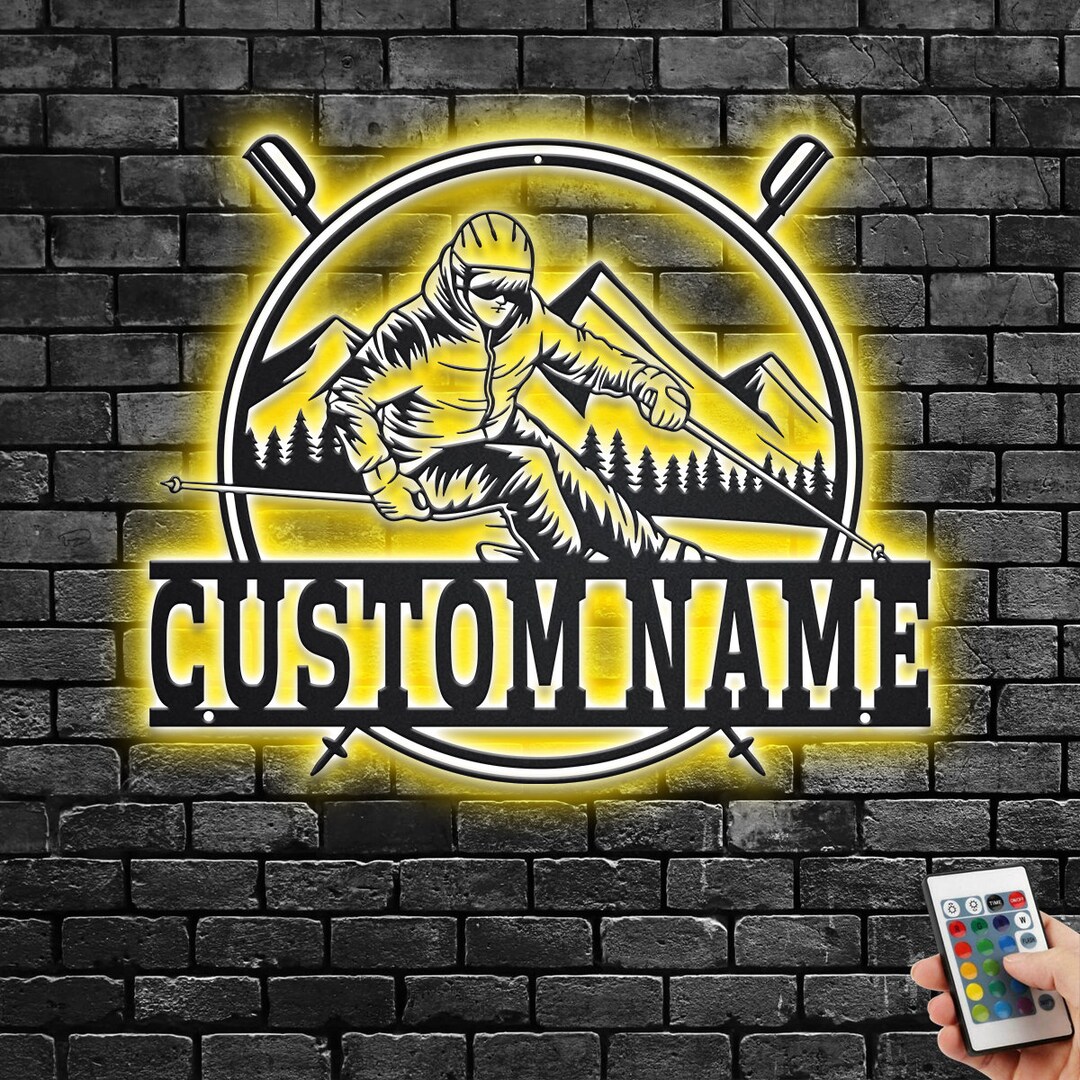 Custom Skiing Name Metal Wall Art With LED Light - Etsy