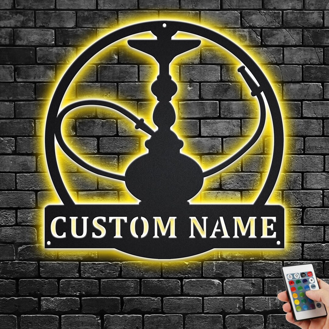 Custom Shisha Hookah Metal Wall Art LED Light, Personalized Smoke Shop ...