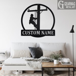 Custom Lineman Metal Wall Art With LED Lights: Personalized Name Sign ...