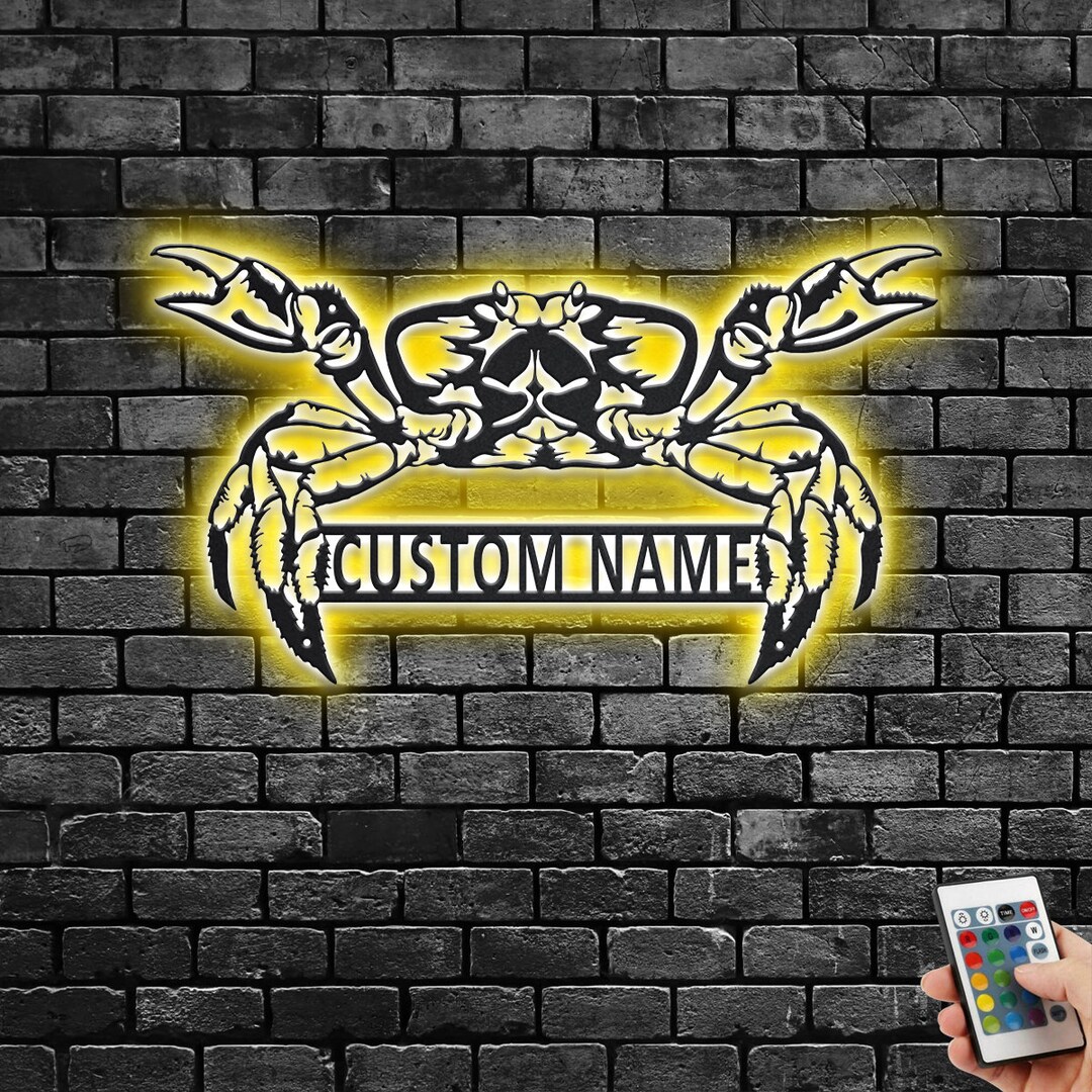Custom Crab Metal Wall Art: Personalized LED Name Sign - Etsy