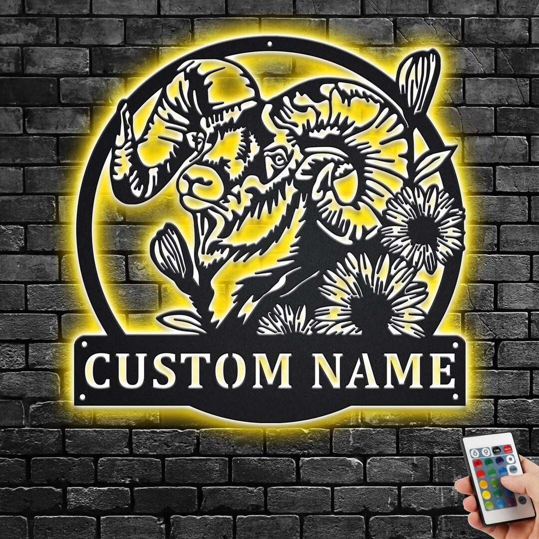 Custom Rams Metal Wall Art With LED Light, Personalized Rams Name Sign ...