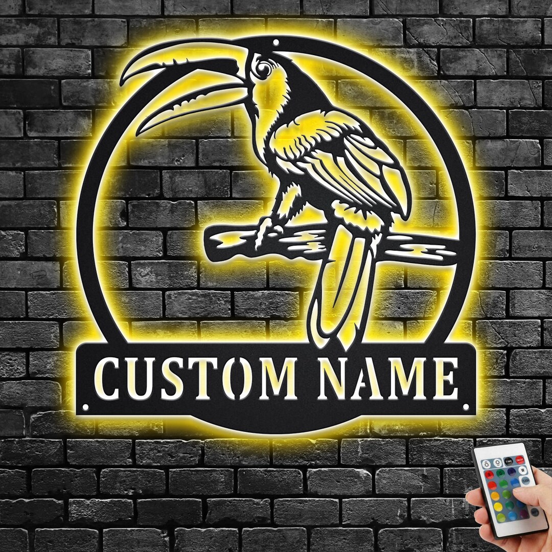 Custom Toucan Metal Wall Art With LED Light, Personalized Toucan Name ...