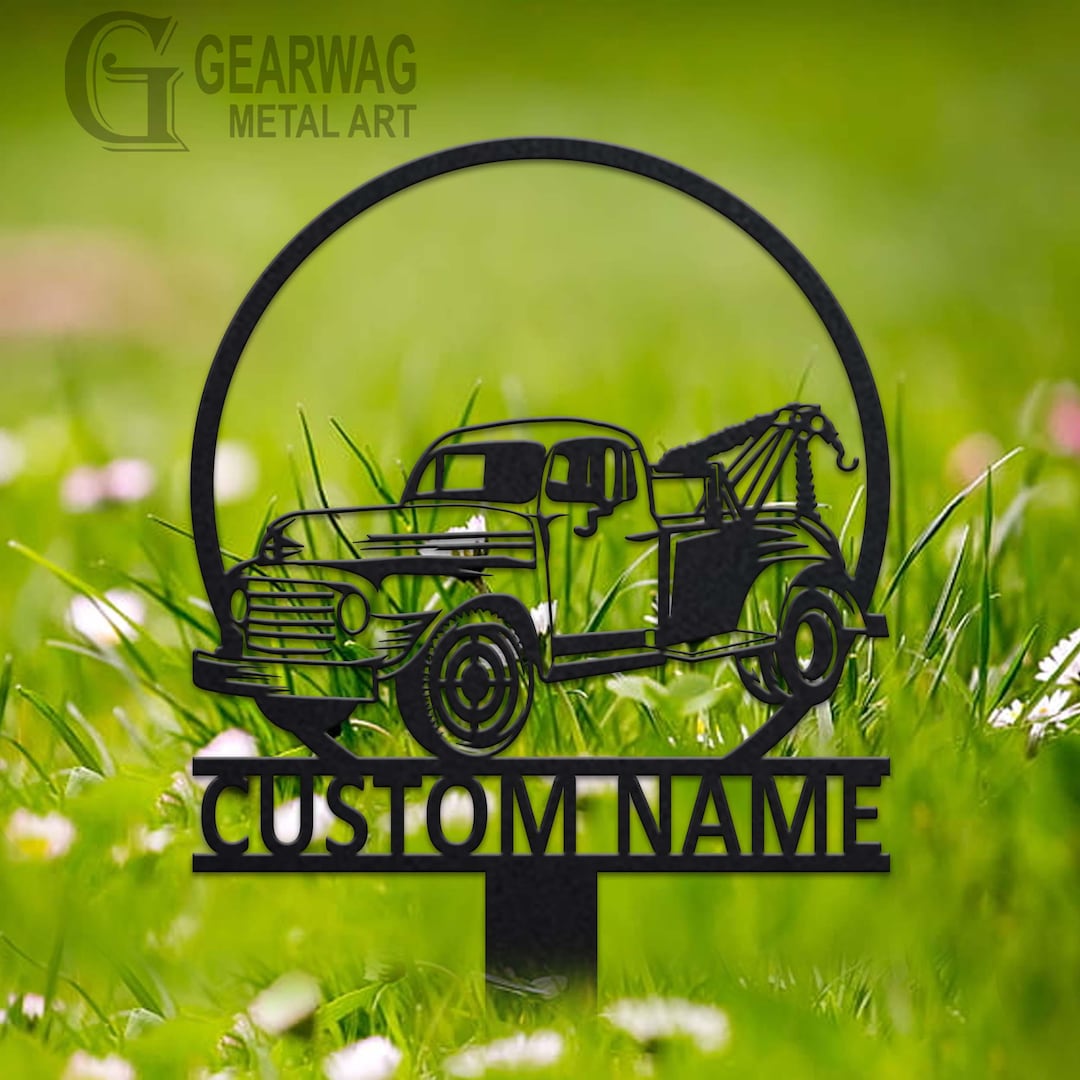 Personalized Tow Truck Garden Sign, Metal Yard Art, Custom Tow Truck ...