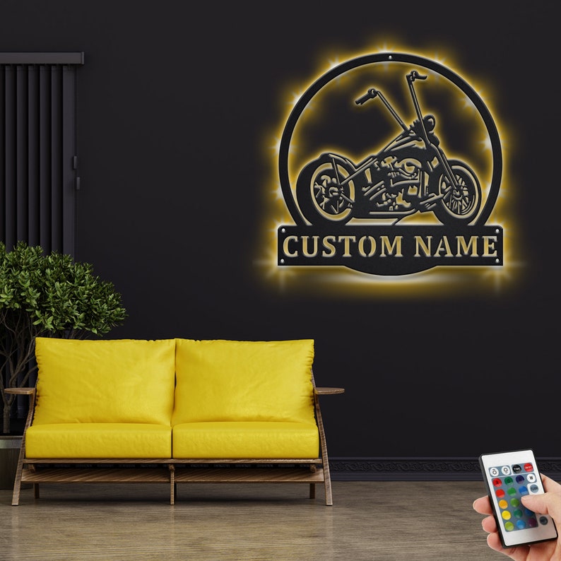 Custom Motorcycle Metal Wall Art With LED Light Personalized - Etsy