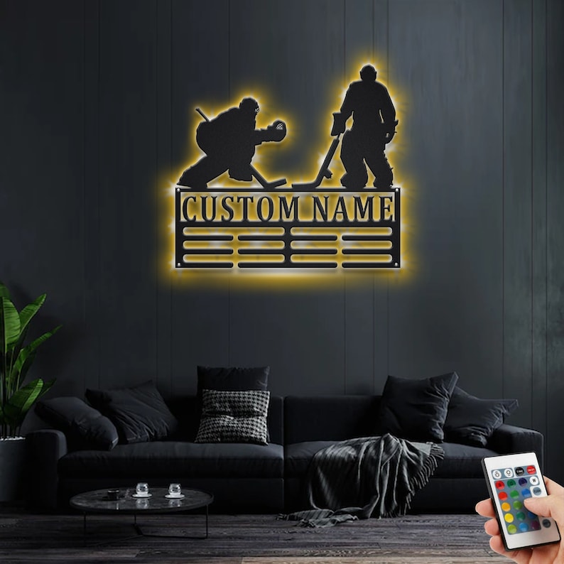Custom Hockey Goalie Medal Holder: LED Light, Personalized Name Sign - Etsy
