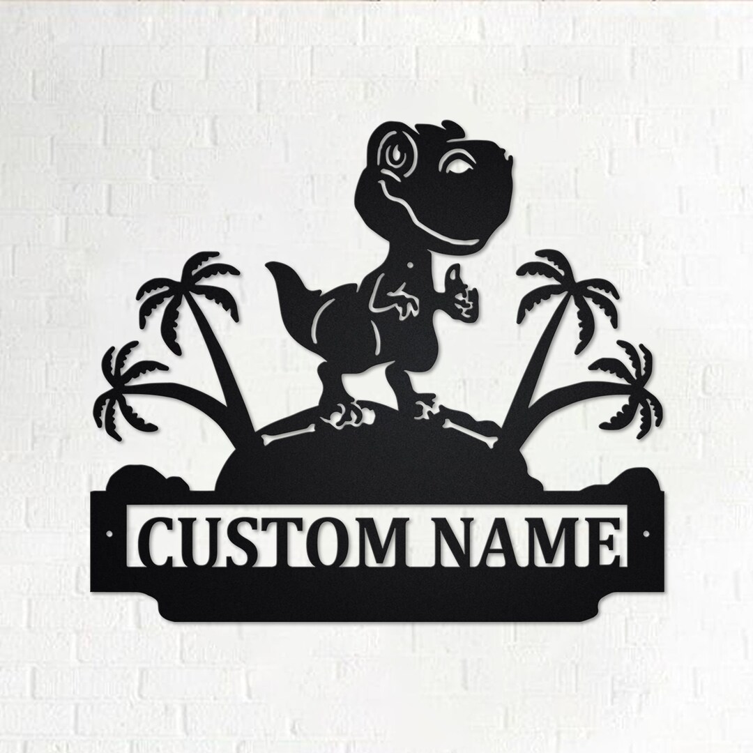 Custom Baby Dinosaur Metal Wall Art, Personalized Baby Dinosaur Name ...