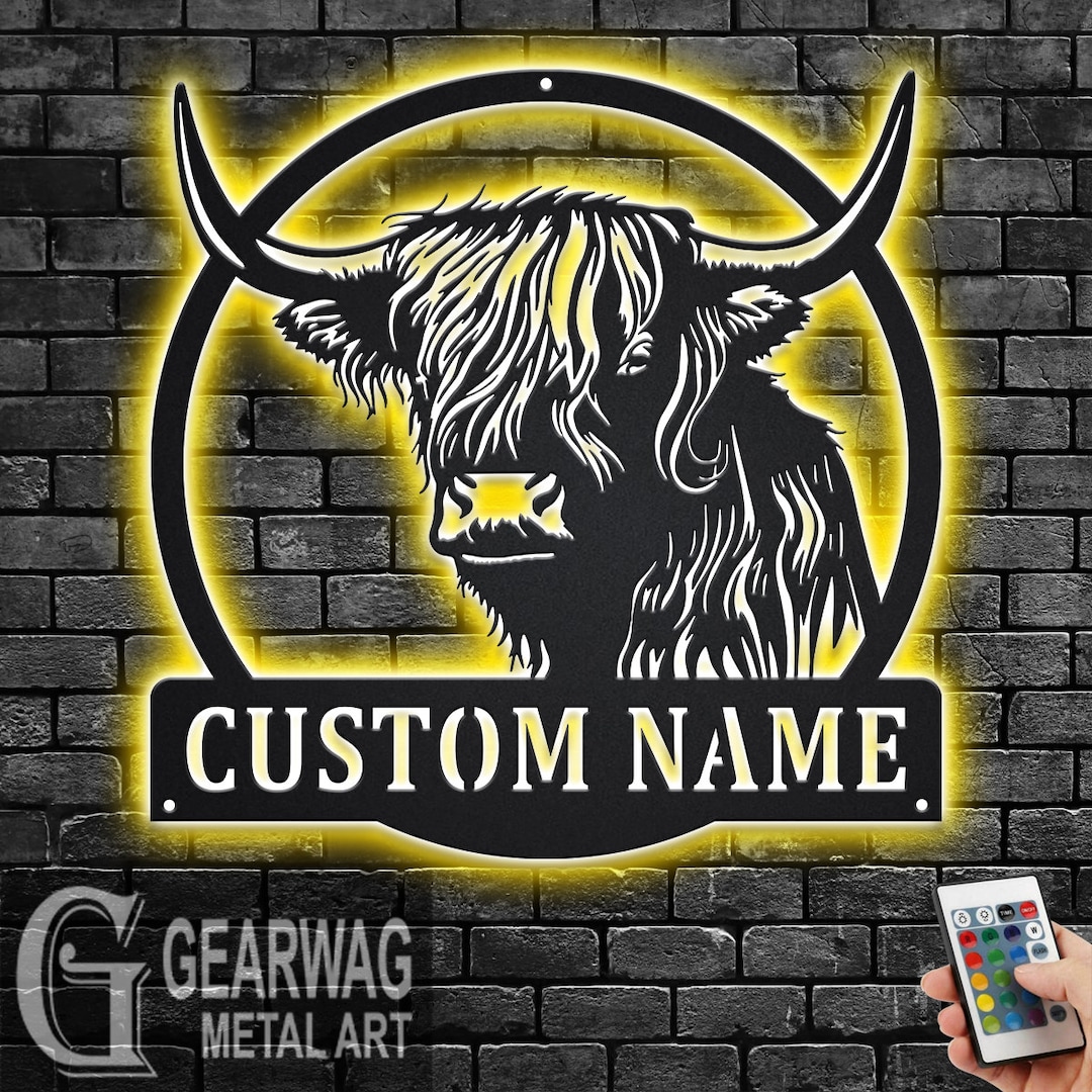 Custom Highland Cow Metal Wall Art With LED Light, Personalized ...