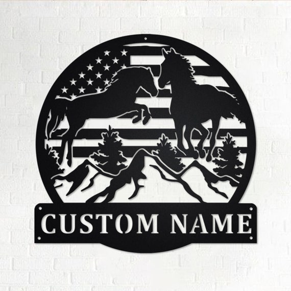 Custom US Flag Horse Mountain Metal Wall Art Personalized | Etsy