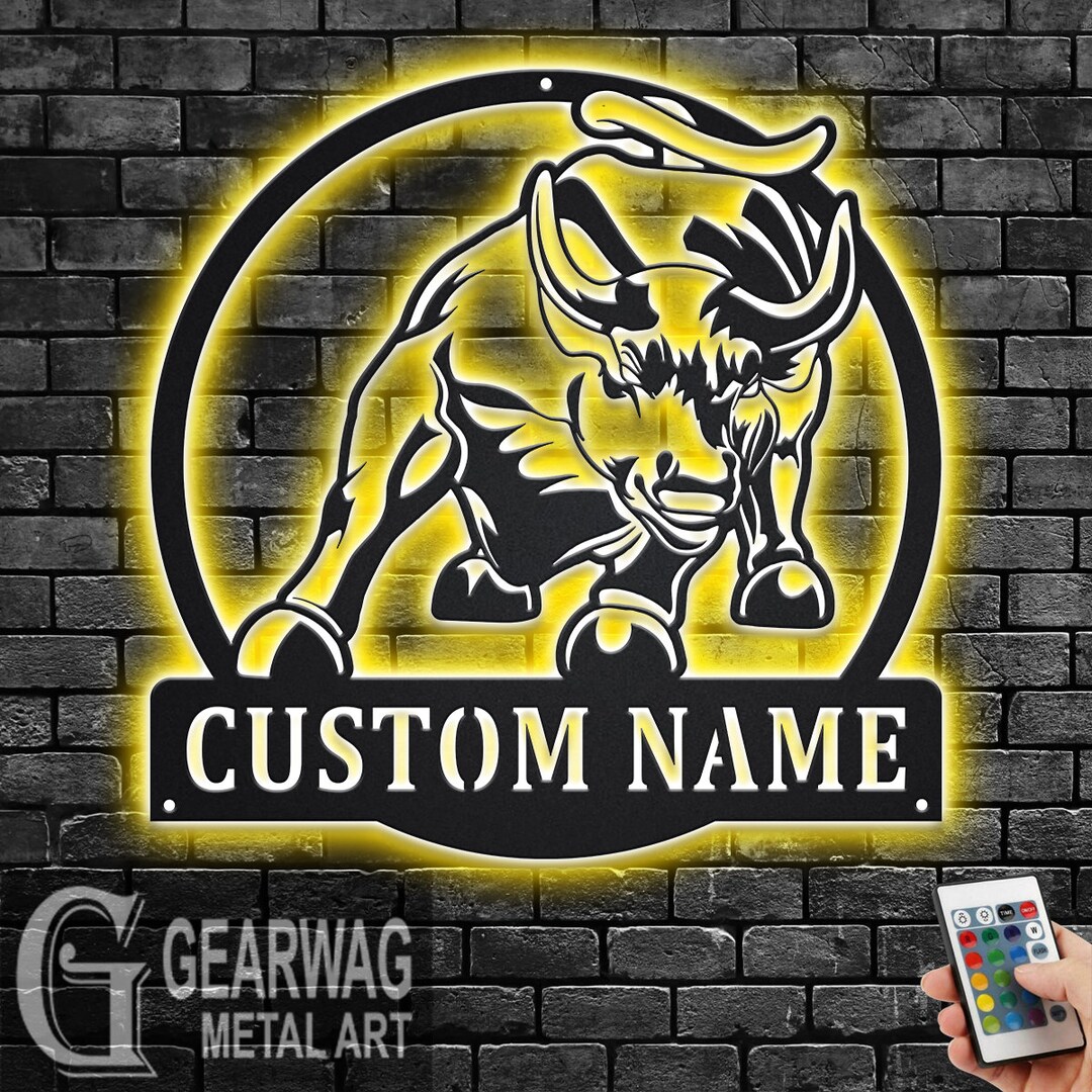 Custom Bull Metal Wall Art With LED: Personalized Name Sign - Etsy