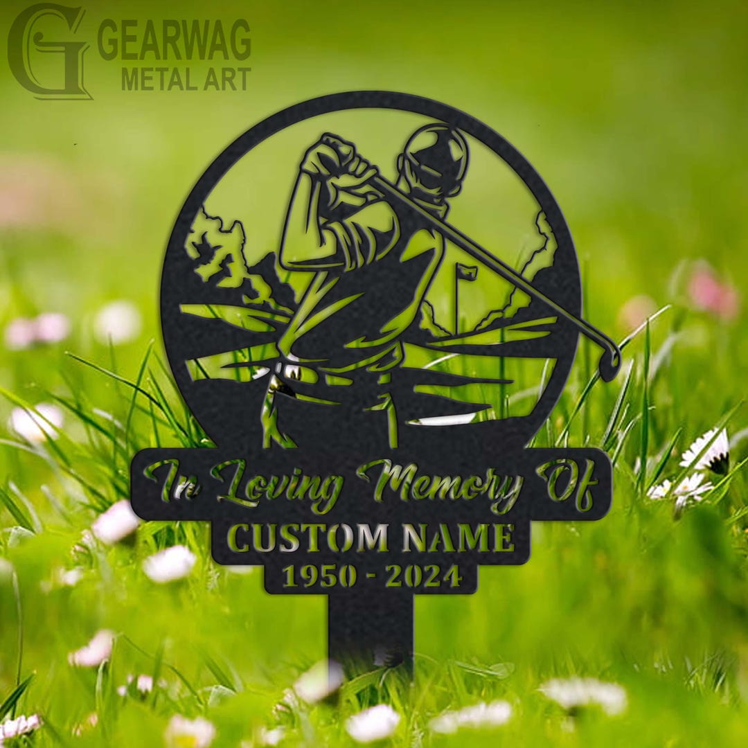 Custom Male Golfer Memorial Stake, Metal Stake, Outdoor Decor, in ...