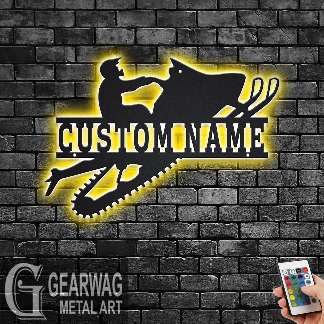Custom Man Snowmobile Metal Wall Art With LED Light, Personalized ...