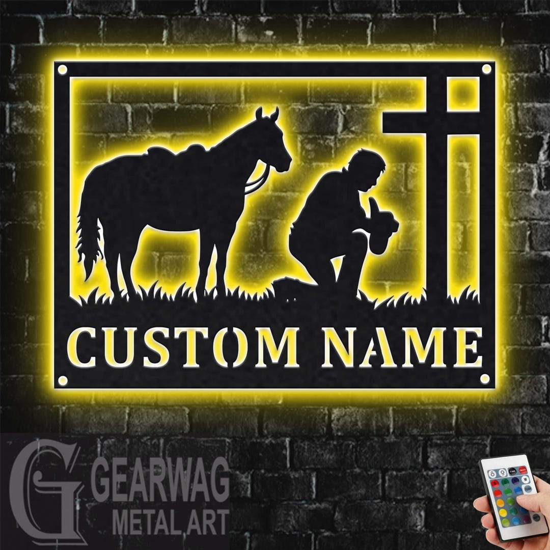 Custom Cowboy Metal Sign With LED Light, Personalized Cowboy Name Sign ...