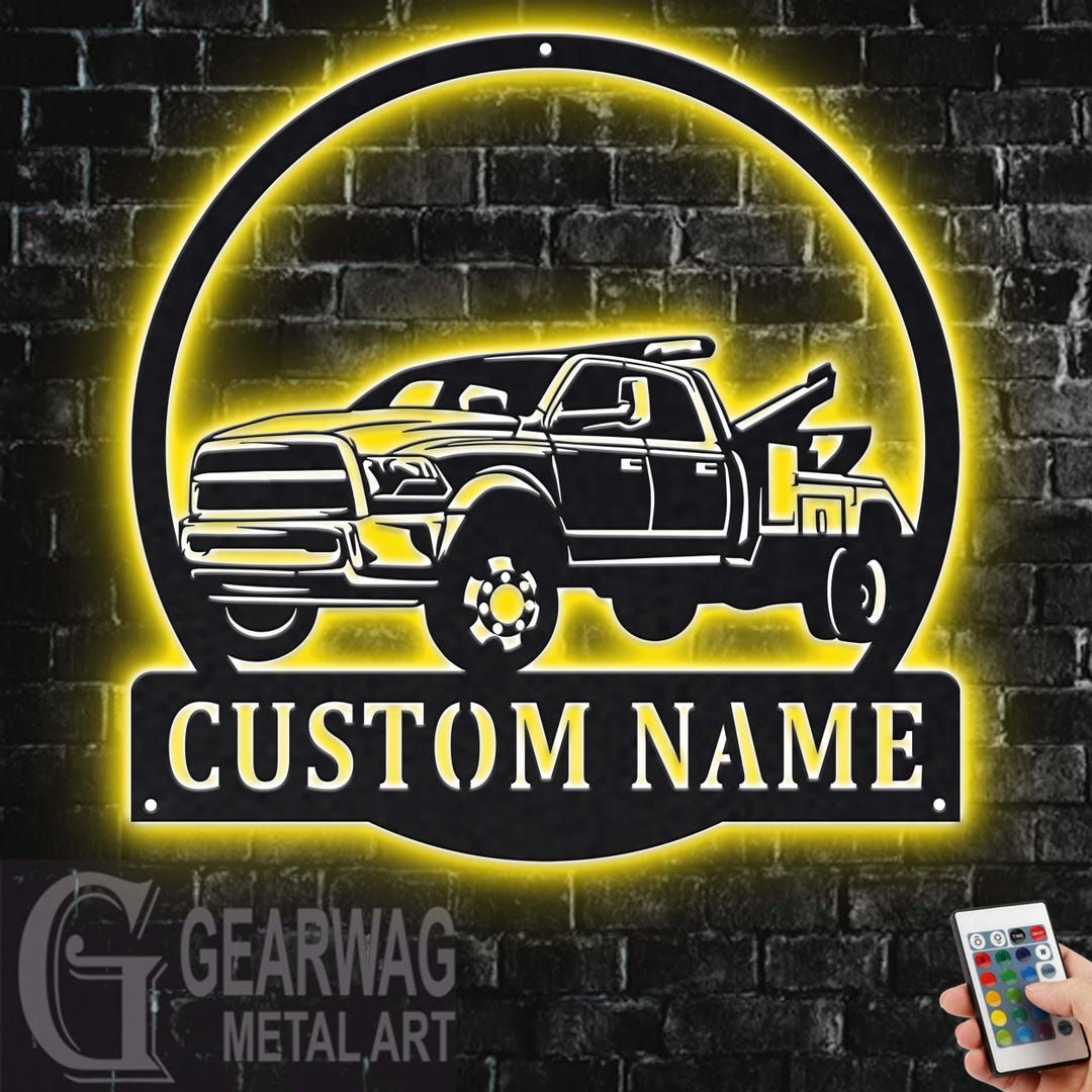 Custom Tow Truck Metal Sign With LED Light, Personalized Tow Trucker ...