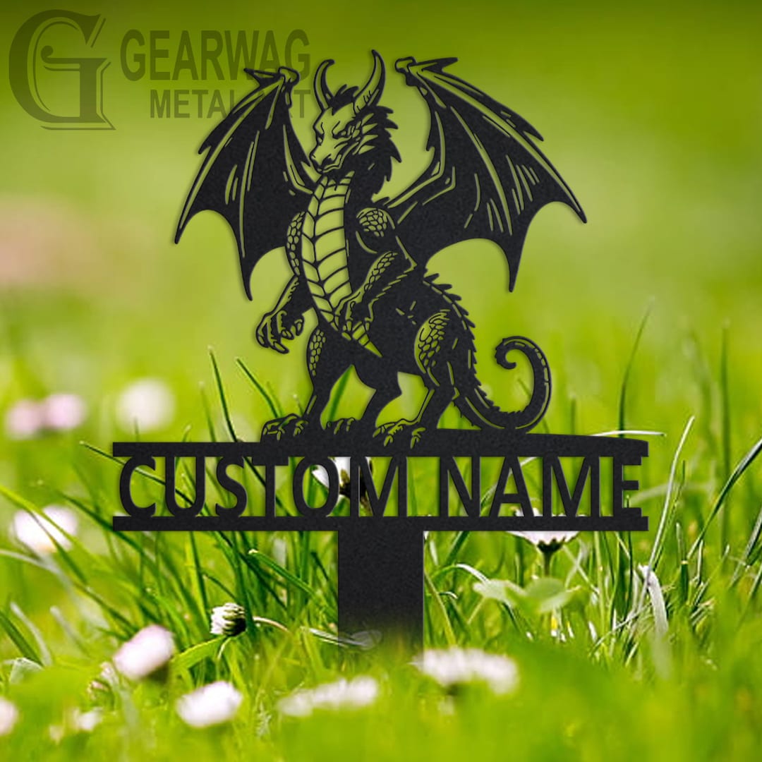 Personalized Dragon Garden Sign, Metal Yard Art, Custom Dragon Garden ...