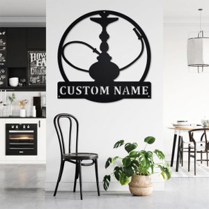 Custom Shisha Hookah Metal Wall Art LED Light, Personalized Smoke Shop ...