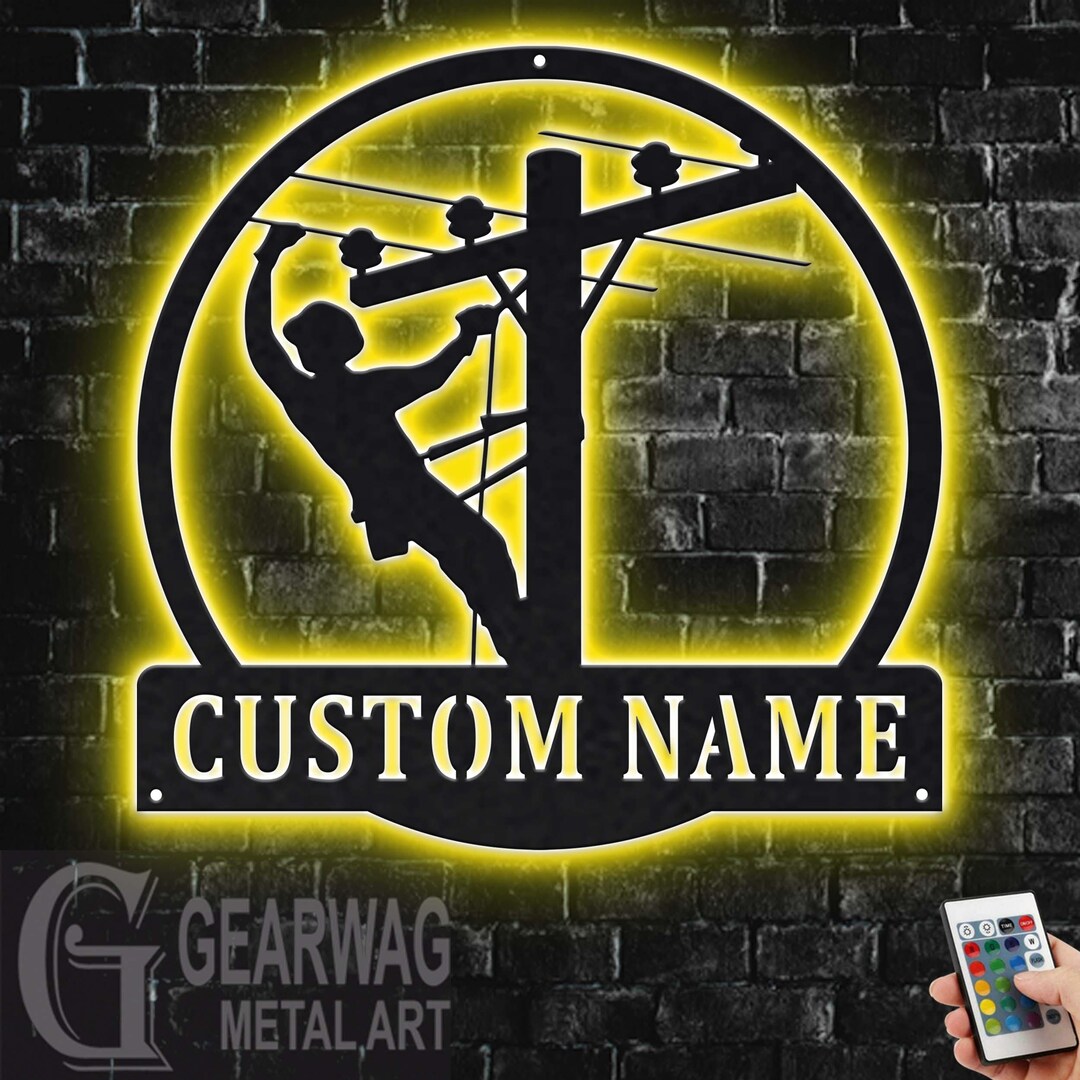 Custom Lineman Metal Sign With LED Light, Personalized Lineman Name ...