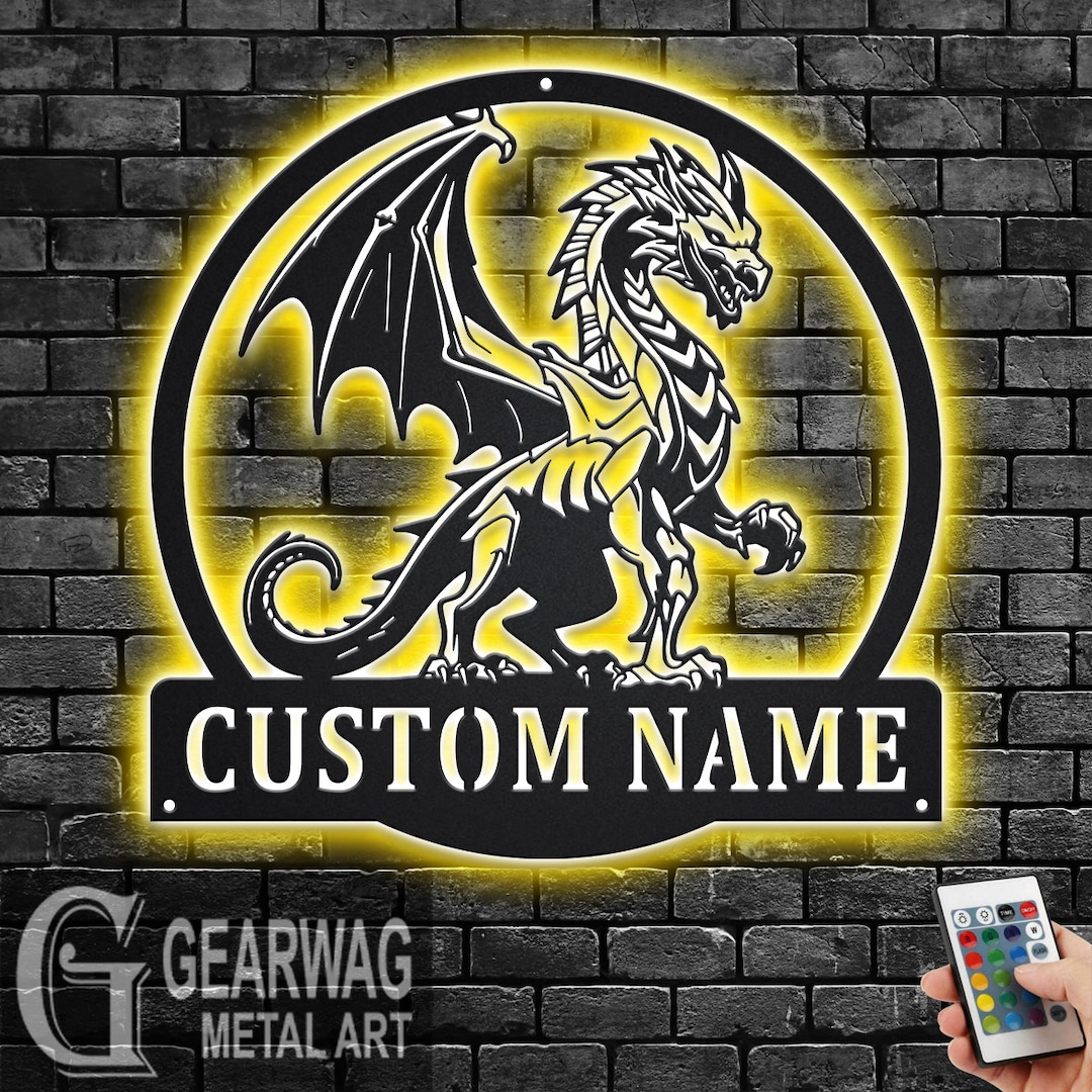 Custom Magic Dragon Metal Sign With LED Light, Personalized Dragon Name ...