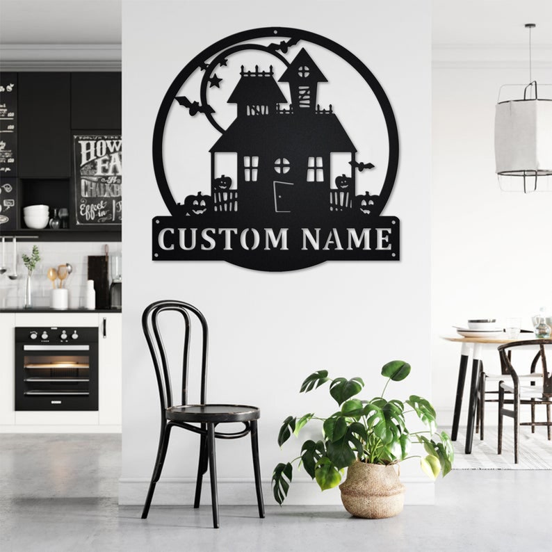 Custom Haunted House Metal Wall Art With LED Light - Etsy