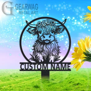 Personalized Highland Cow Metal Garden Sign: Custom Yard Art - Etsy