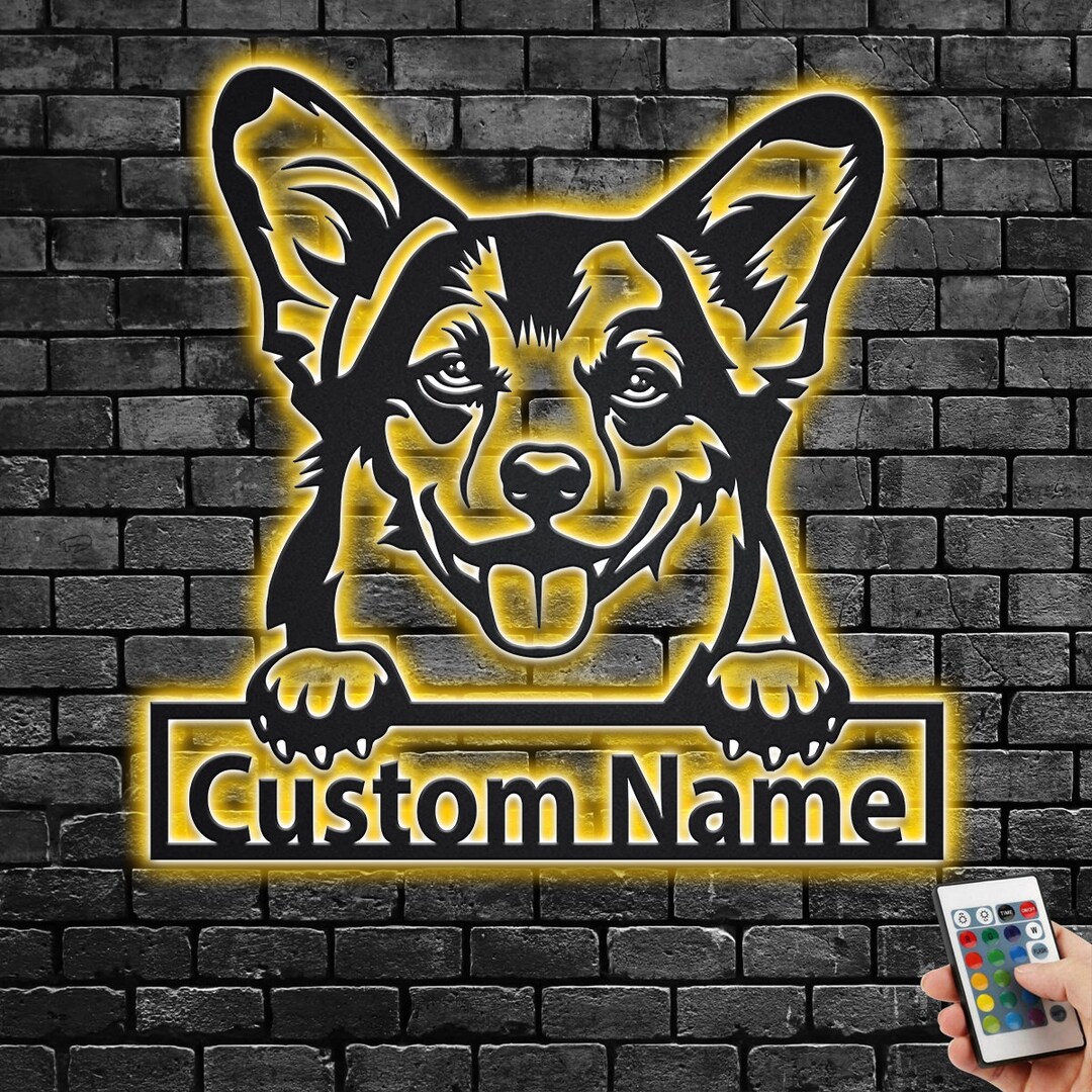 Custom Welsh Corgi Metal Wall Art With LED Light, Personalized Welsh ...
