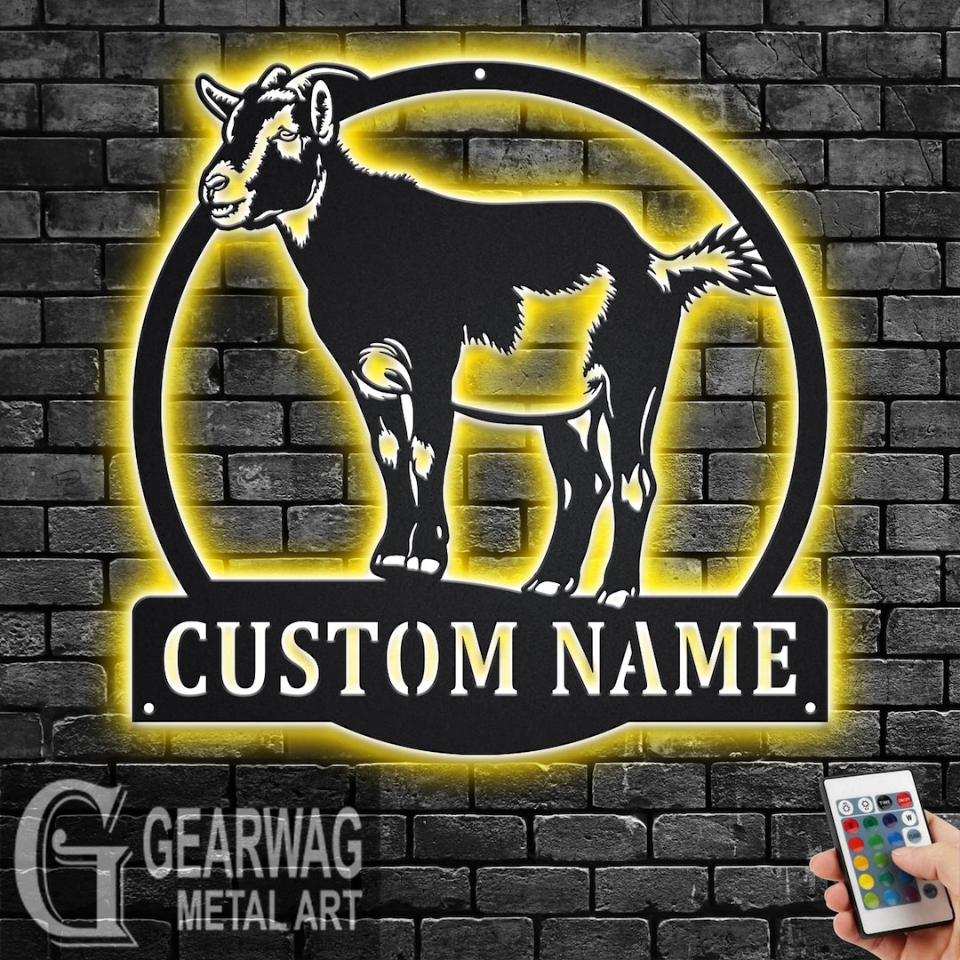 Custom Goat Metal Wall Art With LED Light, Personalized Goat Farm Name ...