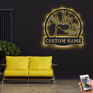 Custom Bagpipes Metal Wall Art With LED Lights: Personalized Name Sign ...
