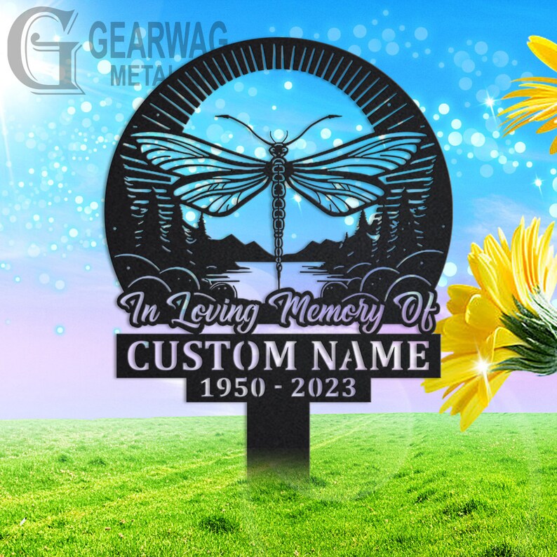 Custom Dragonfly Memorial Stake: Metal Sympathy Sign, Outdoor Grave ...