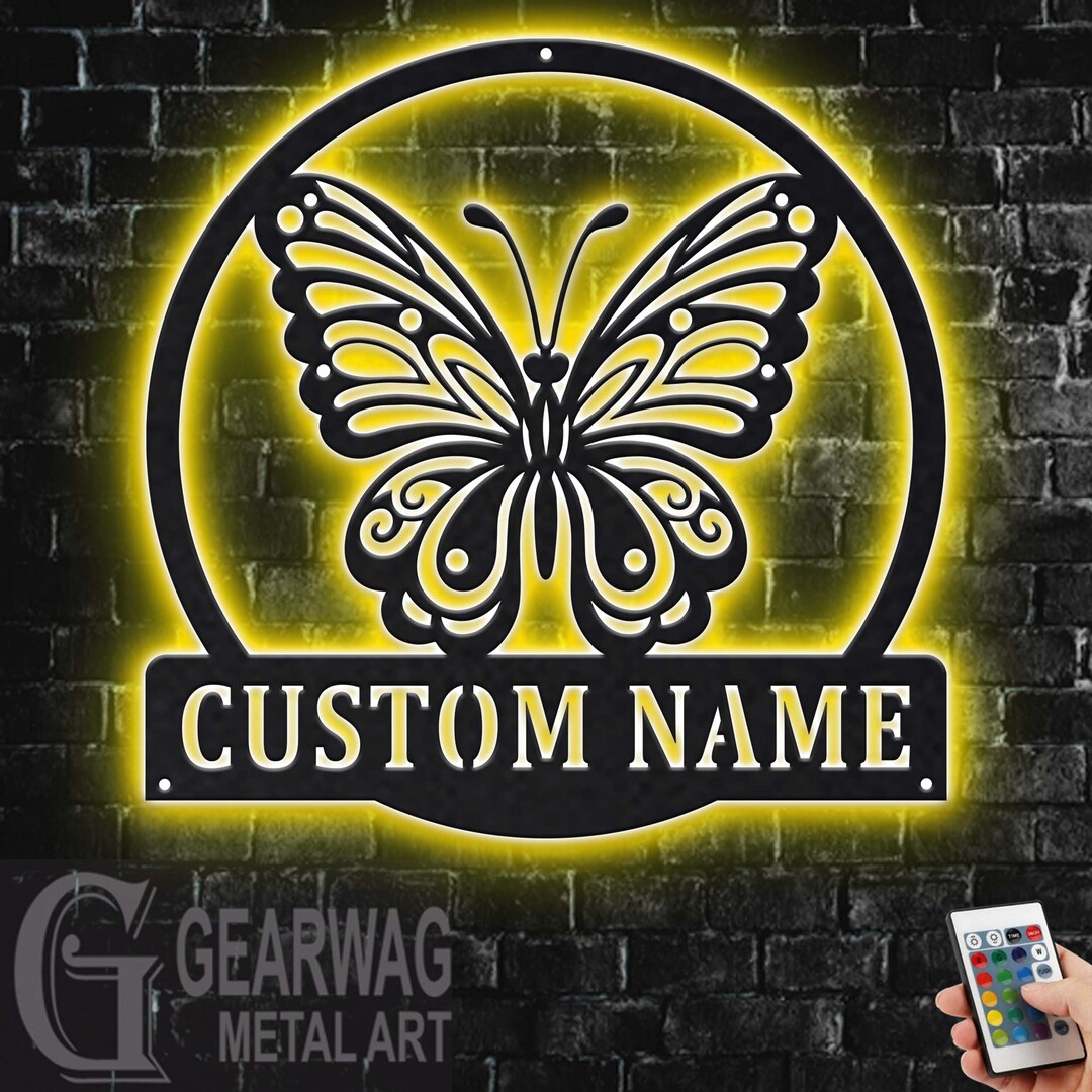 Custom Butterfly Metal Sign With LED: Personalized Floral Decor - Etsy
