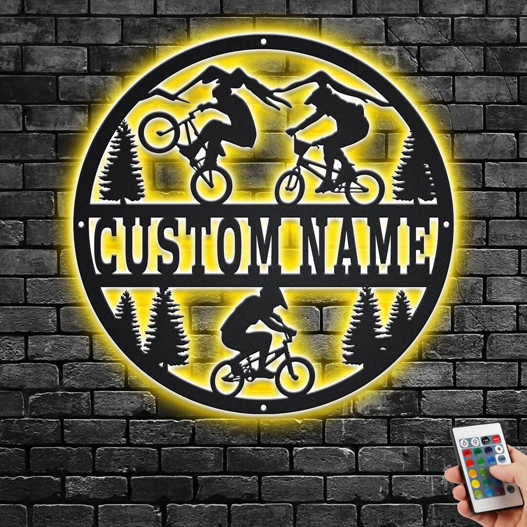 Custom BMX Metal Wall Art With LED Light, Personalized Bike Motocross ...
