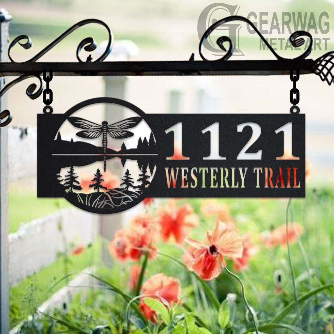 Personalized Dragonfly Metal Address Sign House Number Hanging Address ...