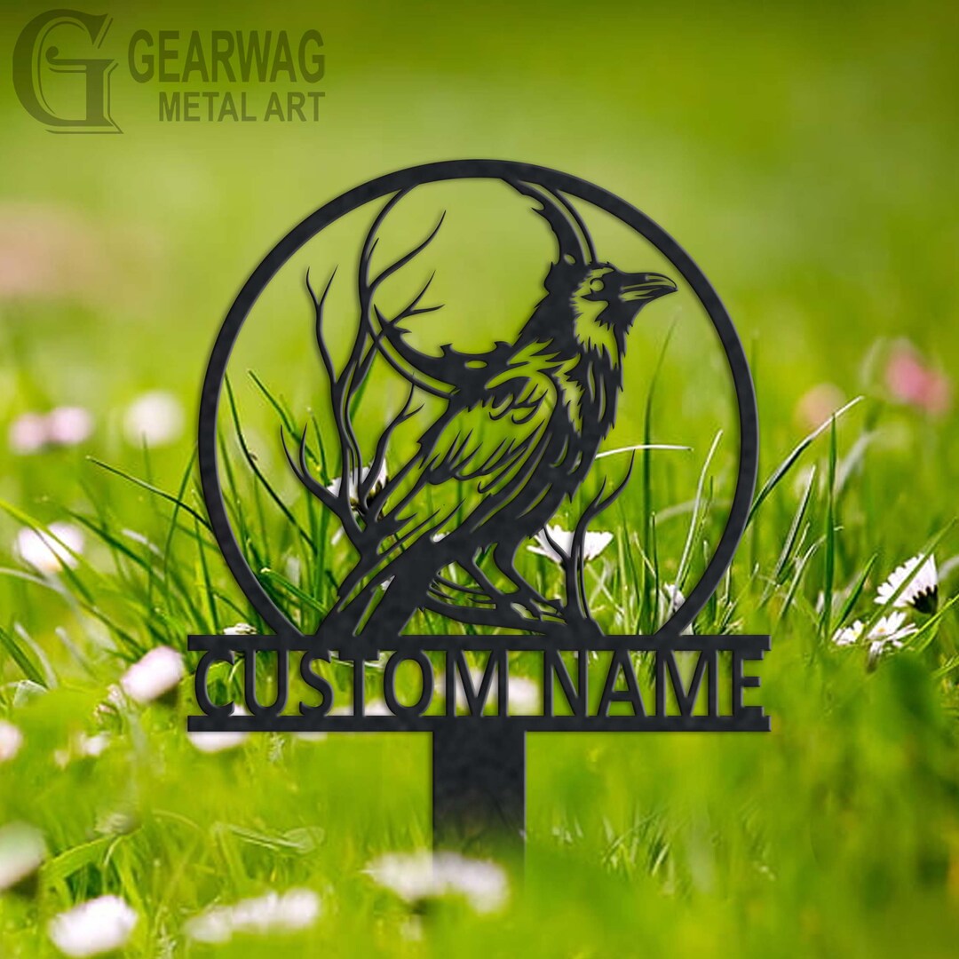 Personalized Black Crow Garden Sign, Metal Yard Art, Custom Raven Bird ...