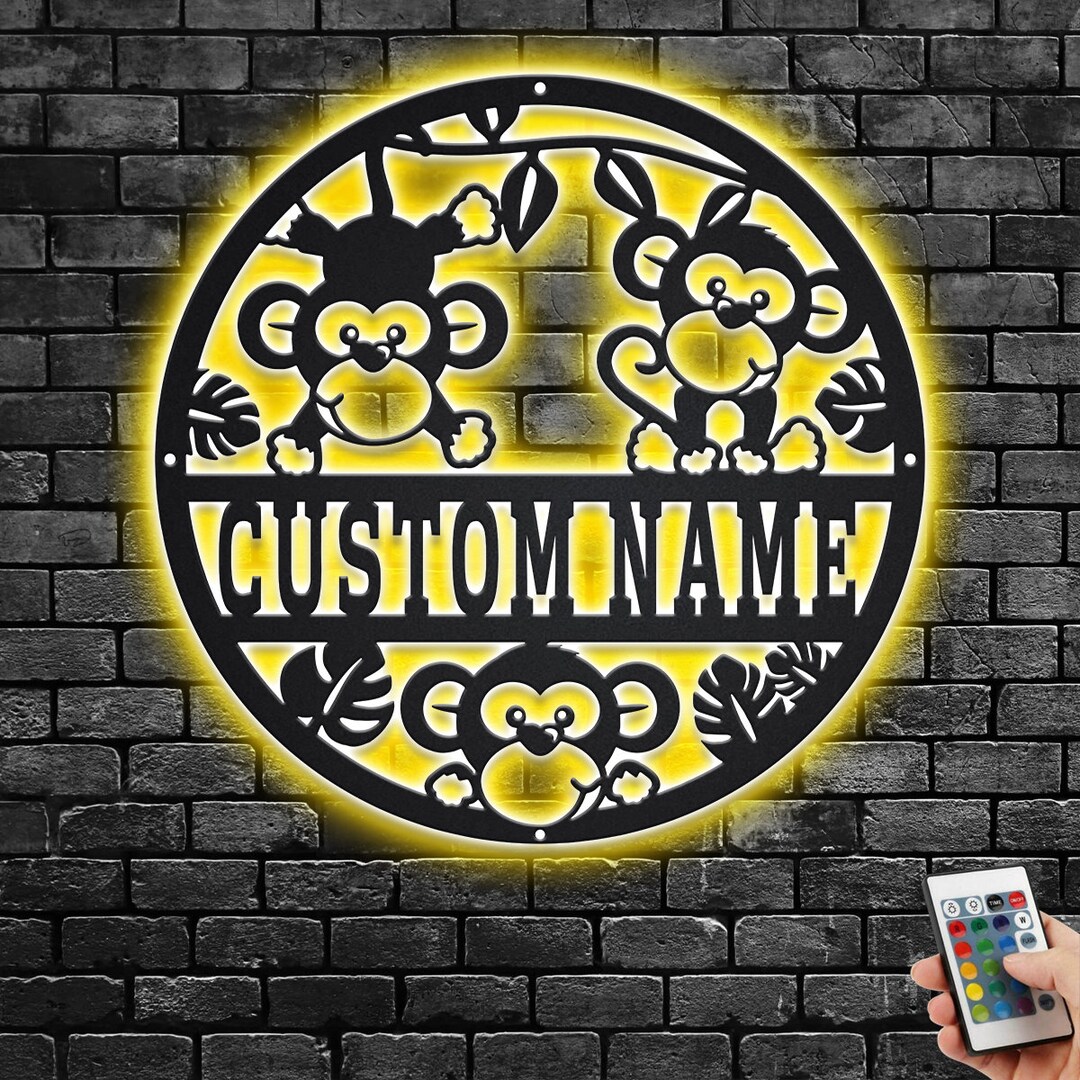 Custom Monkey Metal LED Sign: Personalized Nursery Decor - Etsy