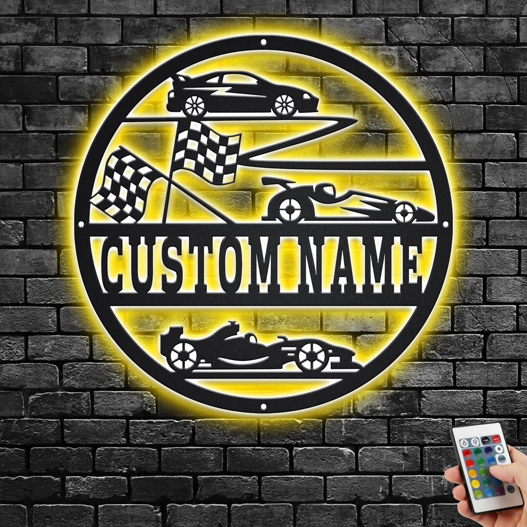 Custom Racing Car Metal Wall Art With LED: Personalized Name Sign - Etsy
