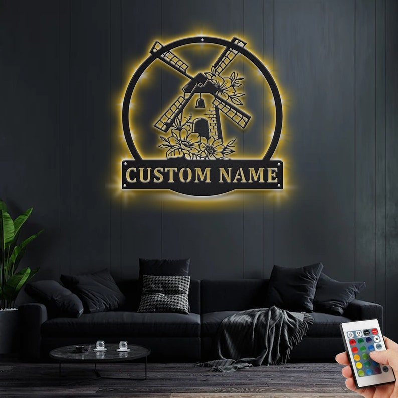 Custom Windmill Metal Wall Art With LED: Personalized Name Sign - Etsy