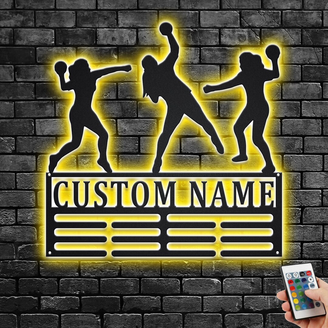 Custom Handball Female Medal Holder LED Light, Personalized Handball ...