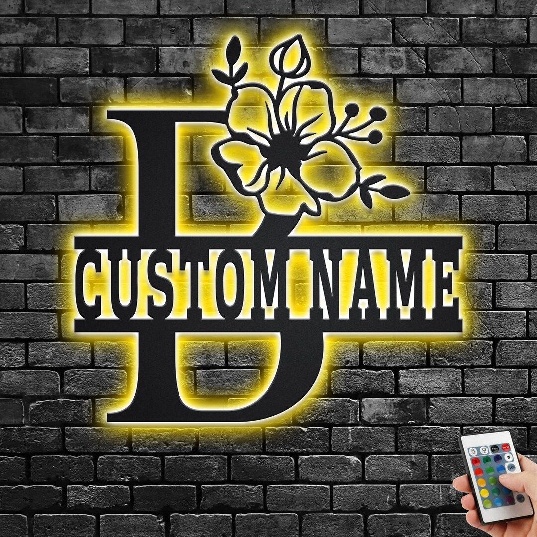 Custom Floral Letter LED Sign: Personalized Metal Wall Art - Etsy